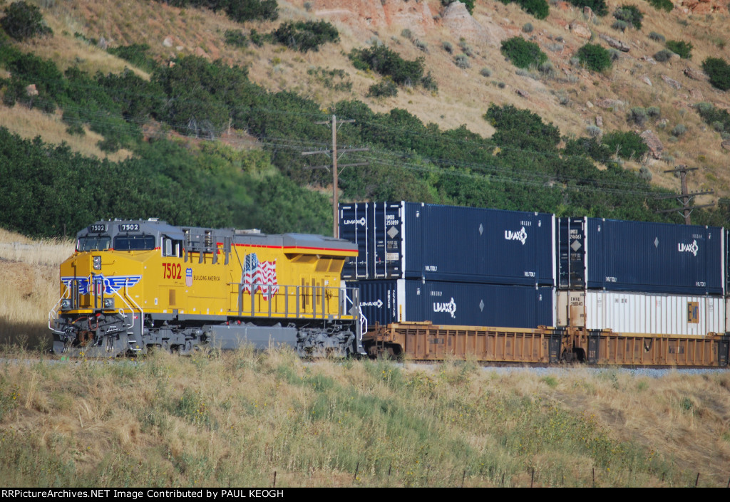 UP 7502 Breaks out of Upper Weber Canyon into the Sun's Rays as Her UP/GE Paint Job Reflects it!!!